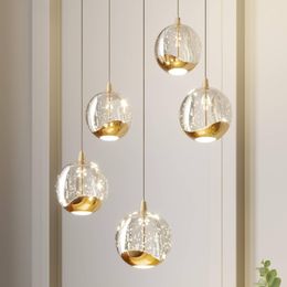 LUCANDE LED-Pendellampe Hayley, Ø 30 cm, 5-flg., gold, Glas