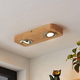 LINDBY LED-Deckenleuchte Mikari, 30 cm, Holz, schwenkbar