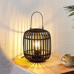 LINDBY Tischlampe Canyana, schwarz, Rattan, 27 cm hoch