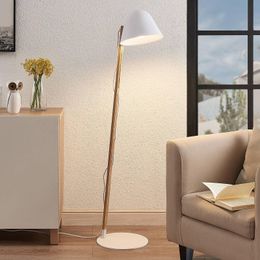 LINDBY Tetja Stehlampe mit Holzstange, weiß