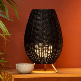 Lucide Tischleuchte Colin aus Rattan, Ø22cm schwarz/gold