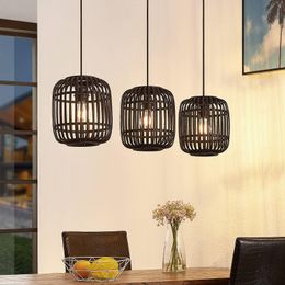 LINDBY Pendellampe Canyana, schwarz, 3-flg., Rattan, 105 cm