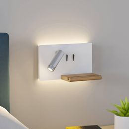 LUCANDE LED-Wandlampe Kimo, weiß/nickel, Alu, USB, Ablage