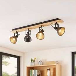 LINDBY Aylis Deckenlampe, 4-flg., 82 cm, schwarz, Holz, E14