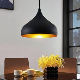 LINDBY Pendellampe Ritana, schwarz-gold, Aluminium, Ø 31 cm