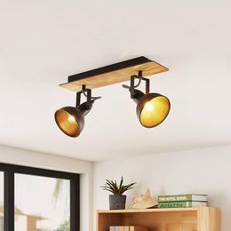 LINDBY Aylis Deckenlampe, 2-flg., 40 cm, schwarz, Holz, E14