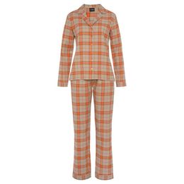 Vivance Dreams Pyjama orange Gr. 32 für Damen. V-Ausschnitt und Allover-Druck. Klassisch. Nachhaltig.