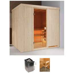 Karibu Sauna "Tromsö" Saunen mit Ofen 9 kW integr. Strg. Gr. Saunaofen, integrierte Steuerung, 9 kW, beige (natur)