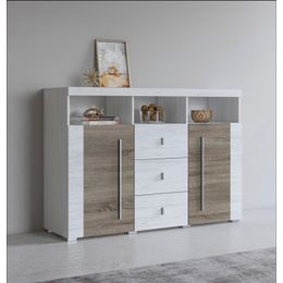 Sideboard Inosign "Roger,Breite 132cm, stilvolle Schrank, 2 Holztüren 3 Schubladen" Sideboards beige (andersen pinie, sonoma trüffel, silber) Kommode mit viel Stauraum, Einlegeböden verstellbar