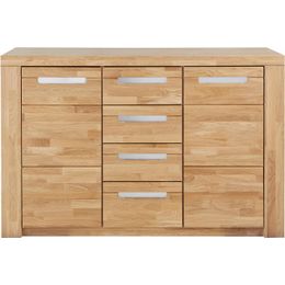 Sideboard Home Affaire "Kolding" Sideboards Gr. B/H/T: 140 cm x 90 cm x 40 cm, Holzwerkstoff eichefarben (Korpus) / Massivholz Eiche (Front), braun (eiche teilmassiv) Breite 140 cm mit 4 Schubkästen