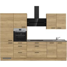 Küchenzeile Nobilia ""Structura premium"" Komplettküchen-Sets Gr. B/H/T: 300,3 cm x 216,6 cm x 60 cm, Küchenzeile, Spülenschrank rechts, braun (küche: front und korpus: eiche sierra nachbildung, arbeitsplatte: beton schiefergrau nachbildung) vormontiert, Ausrichtung wählbar, Breite 300 cm, ohne E-Geräte