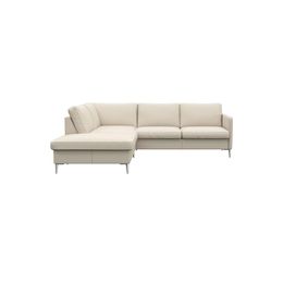 Ecksofa FLEXLUX "Fiore, L-Form", wei&szlig; (warm wei&szlig;), B:234cm H:85cm T:225cm, 100% Echteder, Sofas, Ecksofa, schmale Armlehnen, F&uuml;&szlig;e alufarben, B/T 234/225 cm, Kaltschaum im Sitz
