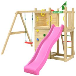 Spielturm Jungle Gym "Deck" Spieltürme pink (fuchsia) Kinder Spielanlage mit Schaukel und Rutsche Wasseranschluss