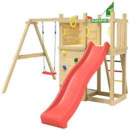 Spielturm Jungle Gym "Deck" Spieltürme rot Kinder Spielanlage mit Schaukel und Rutsche Wasseranschluss