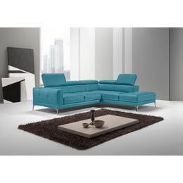 Ecksofa Egoitaliano "Claudie, Designsofa mit extrakomfortablem Sitzkomfort", blau (t&uuml;rkis), B:268cm H:97cm T:226cm, Luxus-Microfaser (100% Polyester) Leder &raquo;BULL&laquo; (echtes Rindsleder). Geschliffenes, pigmentiertes und behandeltes Rindsleder mit einer Dicke von 1, 3-1, 5 mm. Dieses Leder zeigt eine ziemlich weiche Hand mit einem halb undurchsichtigen Aussehen. Es handelt sich um ein gesch&uuml;tztes Lede