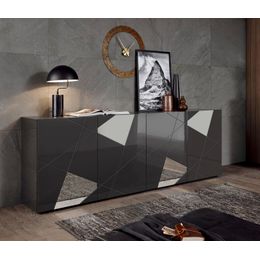 Sideboard Inosign "Vittoria, Breite 241 cm, 4 Türen" Sideboards Gr. B/H/T: 241 cm x 84 cm x 42 cm, grau (anthrazit hochglanz lack) Fronten mit Siebdruck und Spiegelfront