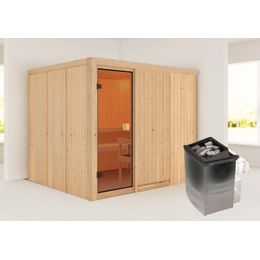 Karibu Sauna "Nybro" Saunen inklusive Ofenschutzgitter und Tür beige (naturbelassen)