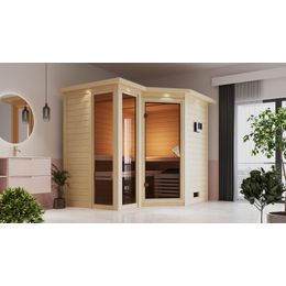 Karibu Sauna "Amada" Saunen 9-kW-Ofen mit externer Steuerung beige (naturbelassen)