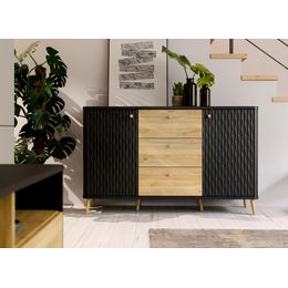 Sideboard FORTE "Fixsmile" Sideboards Gr. B/H/T: 138 cm x 84,6 cm x 41,5 cm, 3 St., schwarz (mauvelle eiche) modernes Sideboard, SoftClose, Echtholz Beine und Griffe