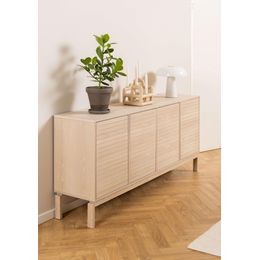 Sideboard ACTONA GROUP "Linley Anrichte, Lamellenfront" Sideboards Gr. B/H/T: 180cm x 80cm x 40cm, beige (/weiss pigmentiert;nicht verfügbar) gerillte Front, Eiche furniert, 4 Türen, E-böden, B: 180 cm