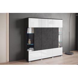 Highboard Inosign "Kenia" Sideboards Gr. B/H/T: 135 cm x 134 cm x 39,5 cm, schwarz-weiß (matera anthrazit, weiß hgl) Modernes Highboard, mit Glastüren, Breite 135 cm