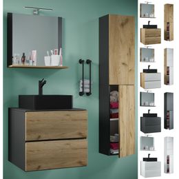 Vcm 4-tlg. Waschplatz Waschtisch schwarzes Waschbecken Unterschrank Breite 60 cm Badm&ouml;bel Set mit Schubladen Dreht&uuml;ren Spiegel Lendas S BL