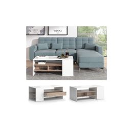 VICCO Couchtisch Sofatisch Kaffeetisch Fabien Wei&szlig; Sonoma Wohnzimmer Tisch 110x45 cm modern Ablage Fach Schublade Beistelltisch Stubentisch
