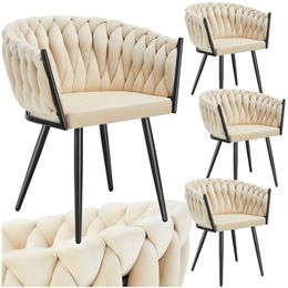 TecTake&reg; Set Esszimmerstuhl, gepolstert, mit Samtbezug, Knotendesign, schlanke Stahlbeine, 60,5 x 55 x 75 cm