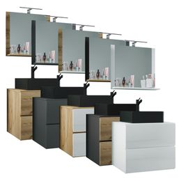 Vcm 3-tlg. Waschplatz Waschtisch schwarzes Waschbecken Unterschrank Breite 60 cm Badm&ouml;bel Set mit Schubladen Spiegel Lendas S BL