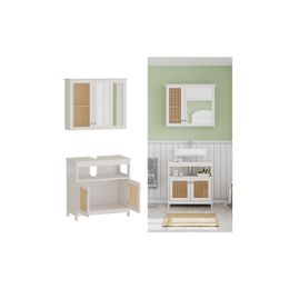 VICCO Badm&ouml;bel-Set Rosario, Wei&szlig;, moderne Serie, Badezimmer, dekorative Front, Spiegelschrank, Waschtischunterschrank