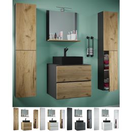 Vcm 5-tlg. Waschplatz Waschtisch schwarzes Waschbecken Unterschrank Breite 60 cm Badm&ouml;bel Set mit Schubladen Dreht&uuml;ren Spiegel Lendas S BL
