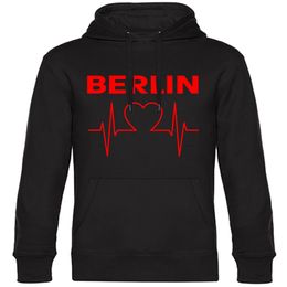 multifanshop Kapuzen Sweatshirt - Berlin rot - Herzschlag - Druck rot - Hoodie