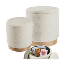 TecTake&reg; 2er Set Sitzhocker mit Stauraum, rund, gepolstert, mit Boucl&eacute;-Bezug
