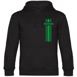 multifanshop Kapuzen Sweatshirt - Wolfsburg - Streifen - Druck gr&uuml;n - Hoodie