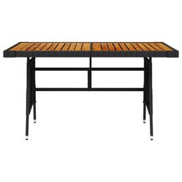 vidaXL Gartentisch Schwarz 130x70x72cm Poly Rattan & Massivholz Akazie