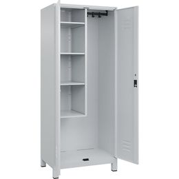 C+P Putzmittelspind Classic PLUS, 1 Abteil, Trennwand mittig, verkürzt, lichtgrau, B 800 mm, mit Füßen, Zylinderschloss