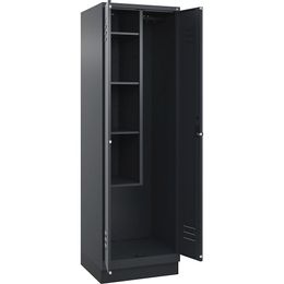 C+P Putzmittelspind Classic PLUS, 1 Abteil, Trennwand mittig, verkürzt, grau, B 600 mm, mit Bodensockel, Drehriegel