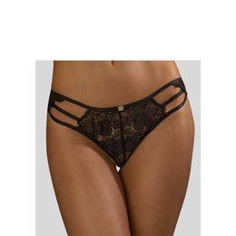 JETTE Panty schwarz Gr. 44/46 für Damen. Mit Bänder, Spitze, Schmuckelement. Körpernah. Nachhaltig.