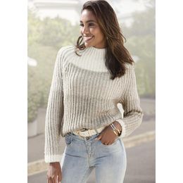 Lascana Stehkragenpullover mehrfarbig Gr. 32/34 für Damen. Mit ohne Ausschnitt. Figurumspielend. Nachhaltig.