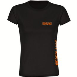 multifanshop Damen T-Shirt - Niederlande - Brust & Seite - Druck orange - Frauen