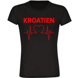 multifanshop® Damen T-Shirt - Kroatien - Herzschlag - Druck rot