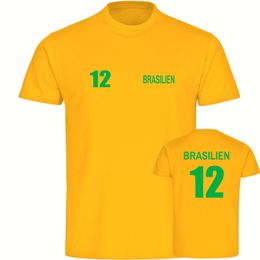 multifanshop Kinder T-Shirt - Brasilien - Trikot Nummer 12 - Druck grün - Kind