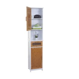 Hochschrank MCW-A85, Badschrank Badregal Bambus, MVG-zertifiziert 180x40x31cm weiß