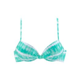 Bügel-Bikini-Top s.Oliver "Enja" Gr. 34, Cup B, blau (türkis-weiß) Damen Bikini-Oberteile mit wattierten Cups und Batikdruck