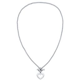 Kette mit Anhänger Tommy Hilfiger "Schmuck Edelstahl Halsschmuck Erbskette VALENTINS DAY" Halsketten Gr. Edelstahl, Länge: 49 cm, silberfarben (edelstahlfarben) Damen Halskette Herzkette Halsschmuck mit Emaille