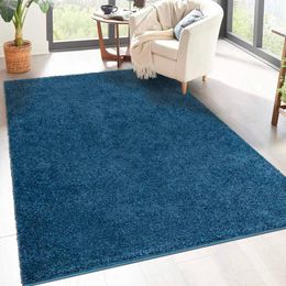 Hochflor-Teppich Carpet City "City Shaggy", blau, B:200cm H:30mm L:290cm, Polypropylen, Teppiche, Robuster Langflor Teppich uni, besonders flauschig weich