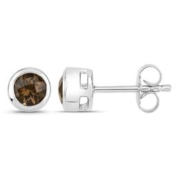 Paar Ohrstecker VIRA JEWELS "925-Sterling Silber rhodiniert glänzend Rauchquartz braun rund" Ohrringe Gr. ONE-SIZE, 1,0 ct, Silber 925 (Sterlingsilber), weiß (weiß, braun) Damen