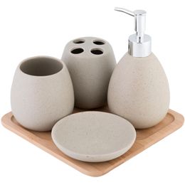 Badaccessoire-Set axentia "Avignon" Badaccessoires-Sets beige Zahnputzbecher, Zahnbürstenhalter, Seifenschale und Seifenspender