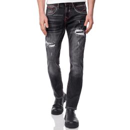 Straight-Jeans Rusty Neal "ODAR" Gr. 29, US-Größen, schwarz Herren Jeans Mit farblich abgesetzten Ziernähten