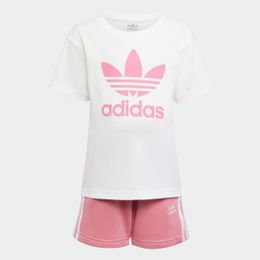 Trainingsanzug adidas originals "SHORT TEE SET" Gr. 110, rosa (rose tone, white) Kinder Sportanzüge